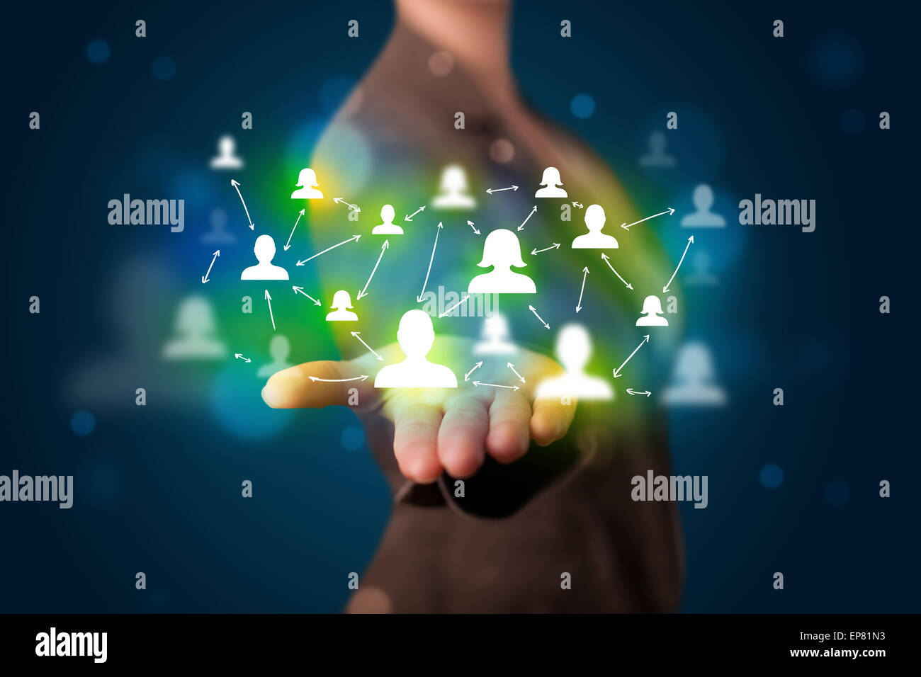 Young woman presenting modern technology social network map Stock Photo ...