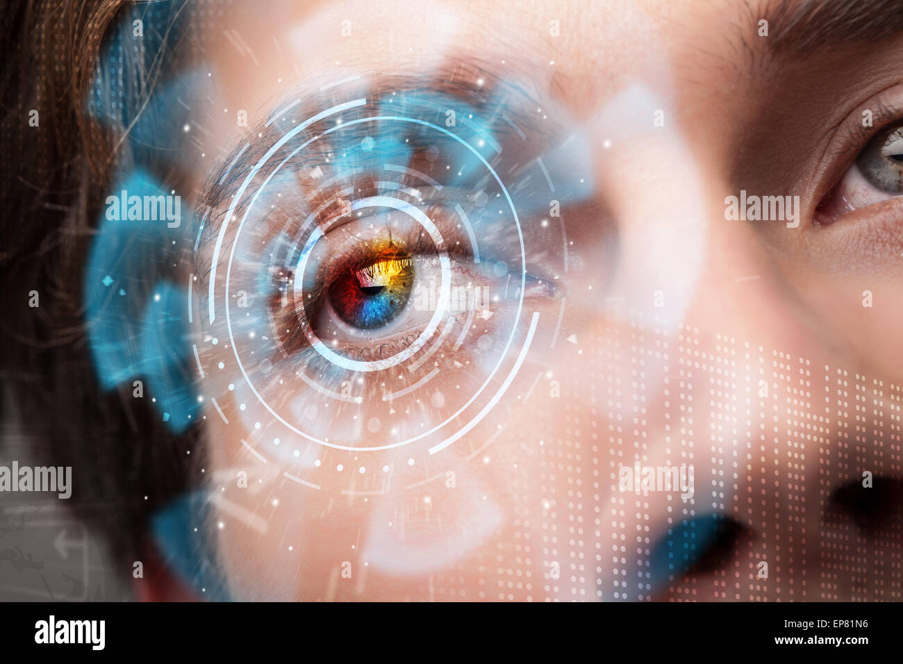 Futuristic modern cyber man with technology screen eye panel Stock ...