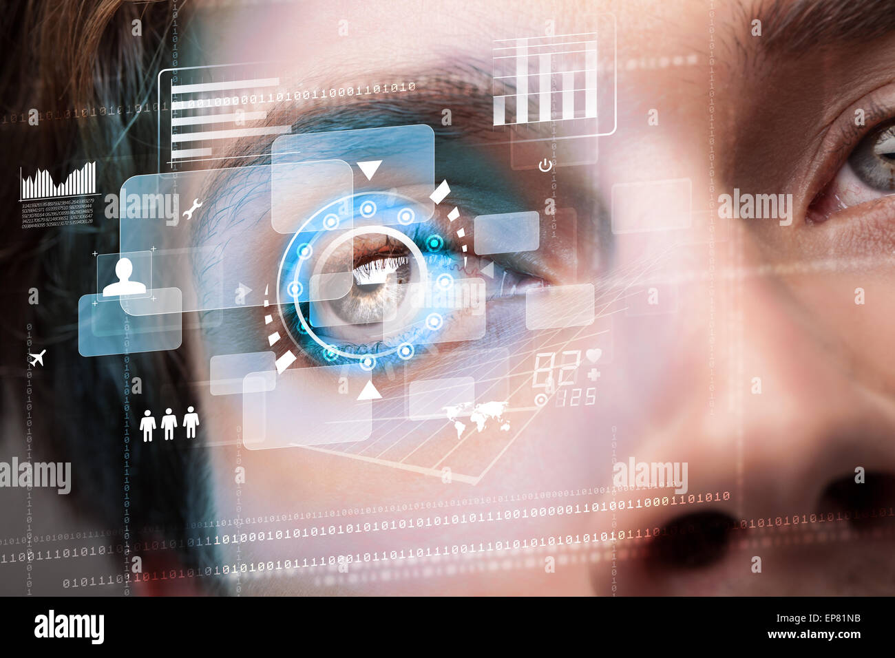 Futuristic modern cyber man with technology screen eye panel Stock ...