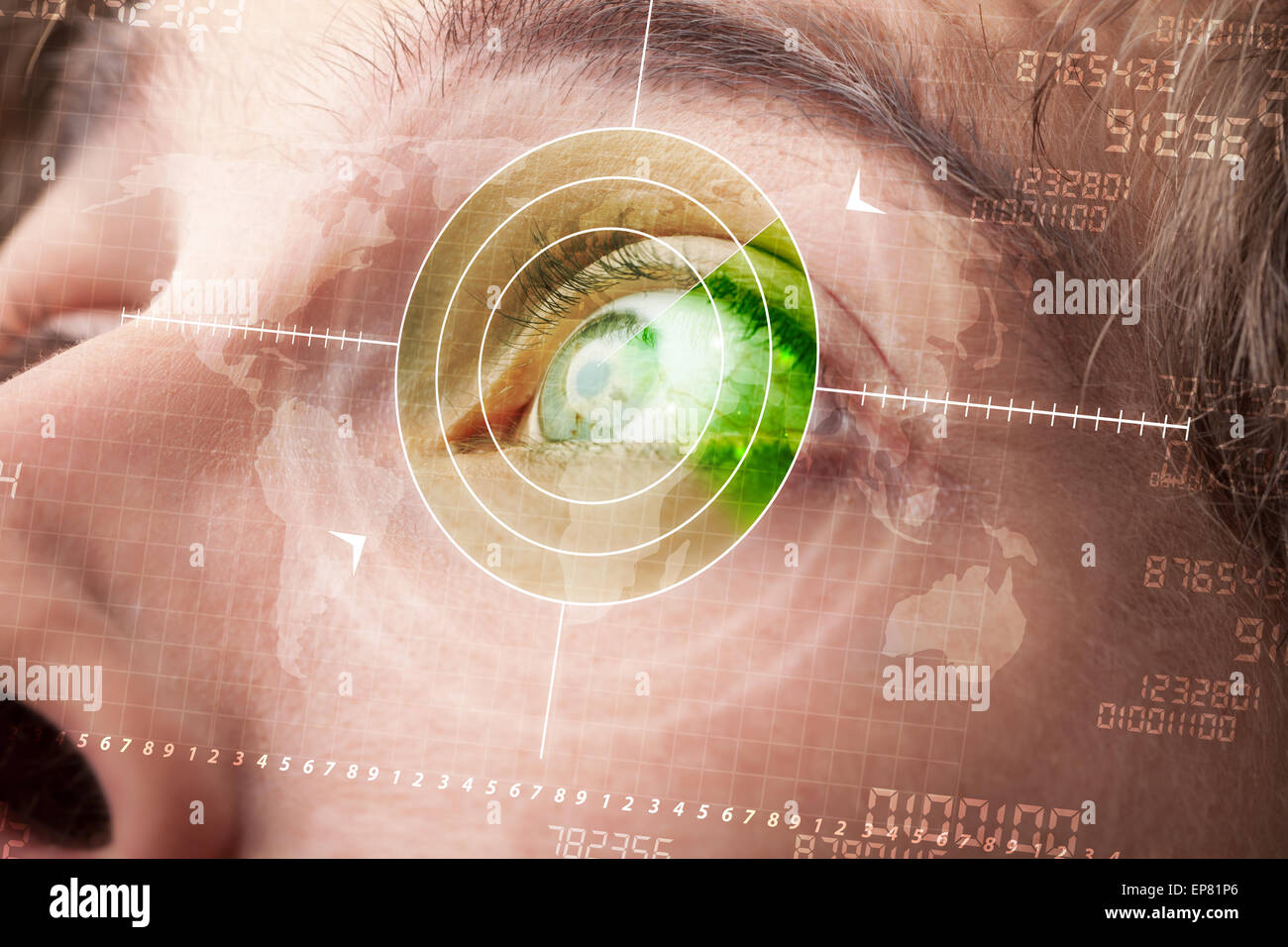 Modern man with cyber technology target military eye Stock Photo - Alamy