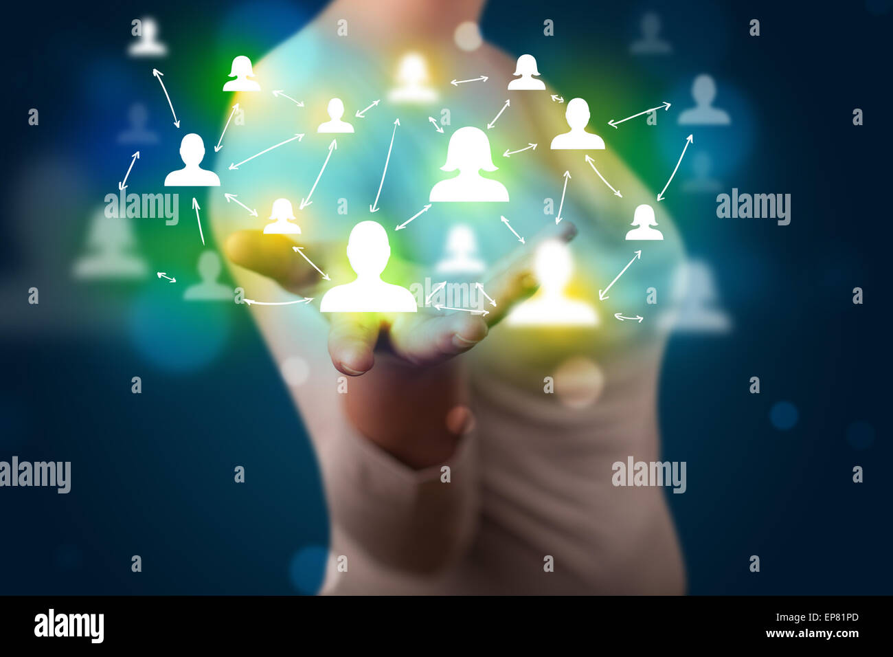 Young woman presenting modern technology social network map Stock Photo ...