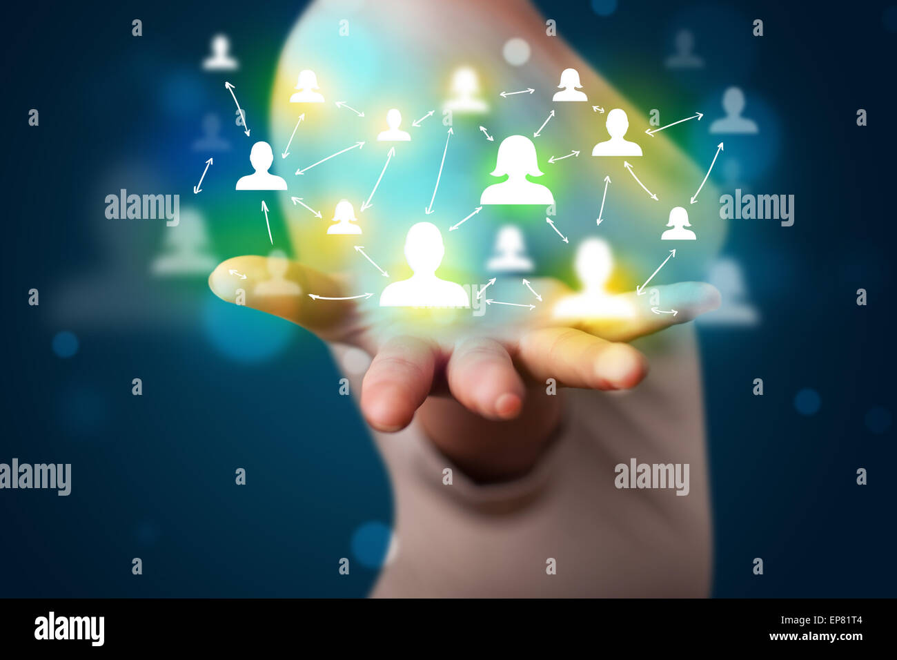 Young woman presenting modern technology social network map Stock Photo ...