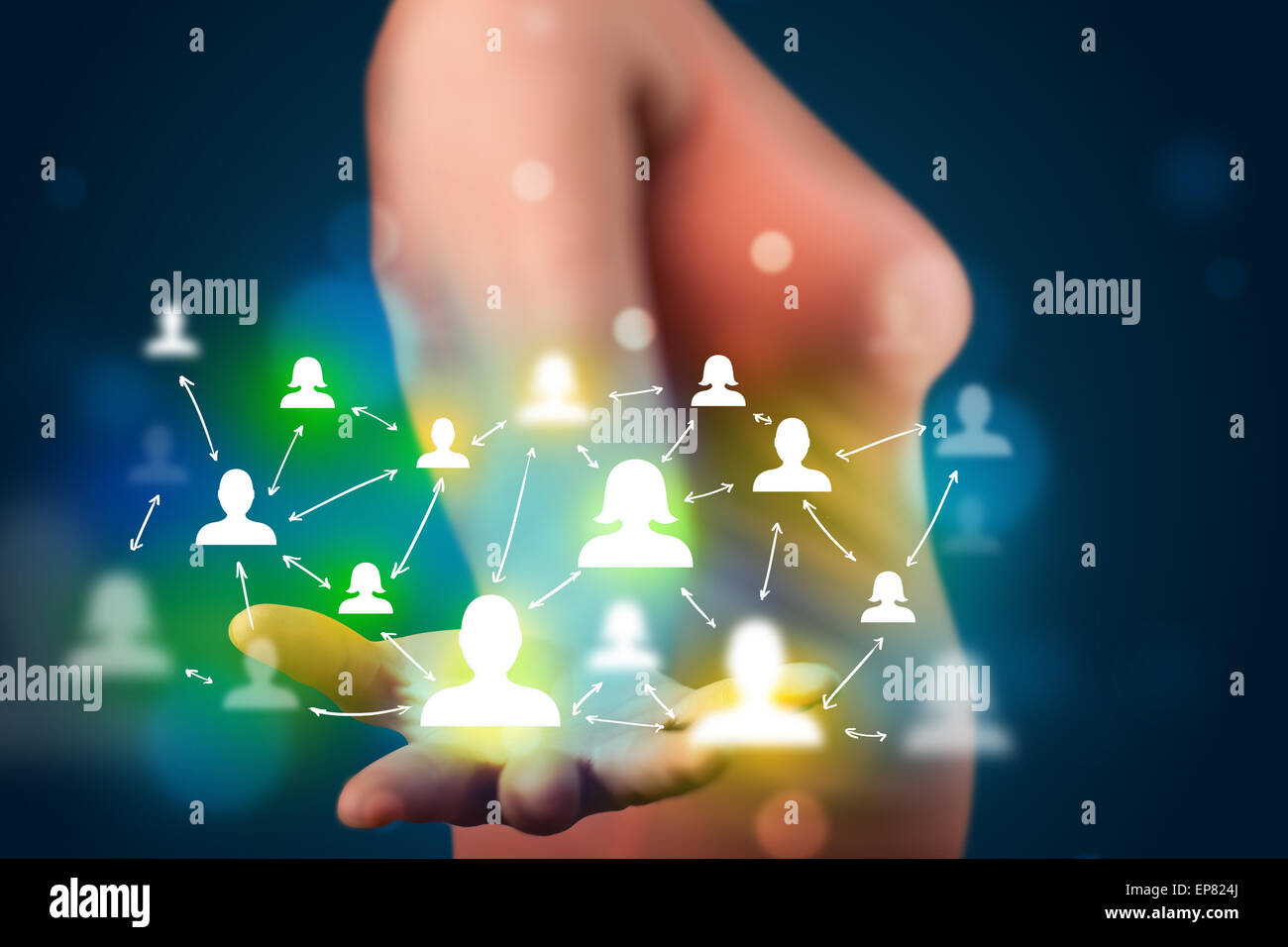 Young woman presenting modern technology social network map Stock Photo ...