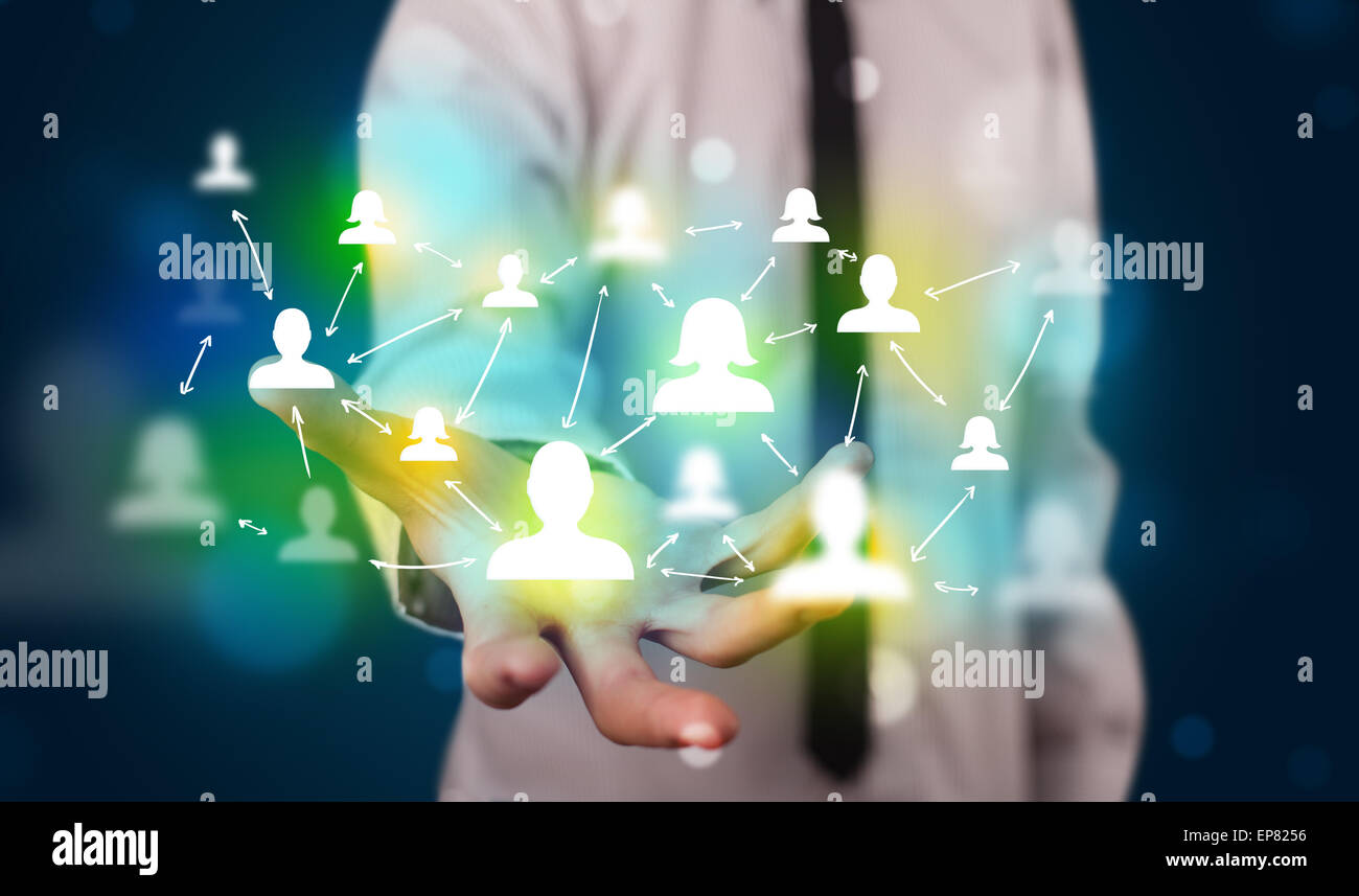 Young businessman presenting modern technology social network map Stock ...