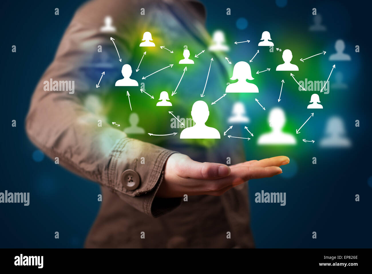 Young woman presenting modern technology social network map Stock Photo ...