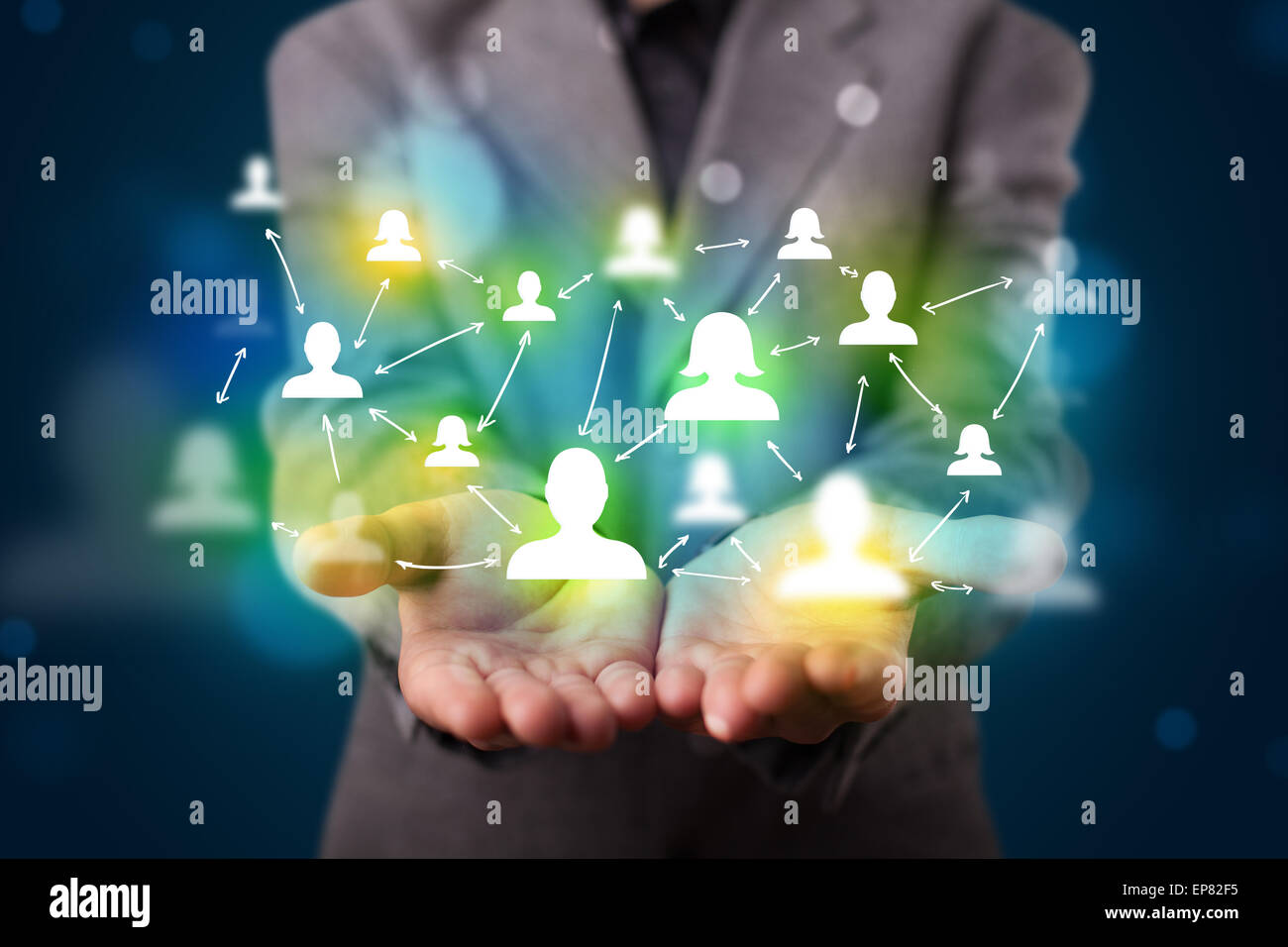 Young businessman presenting modern technology social network map Stock ...