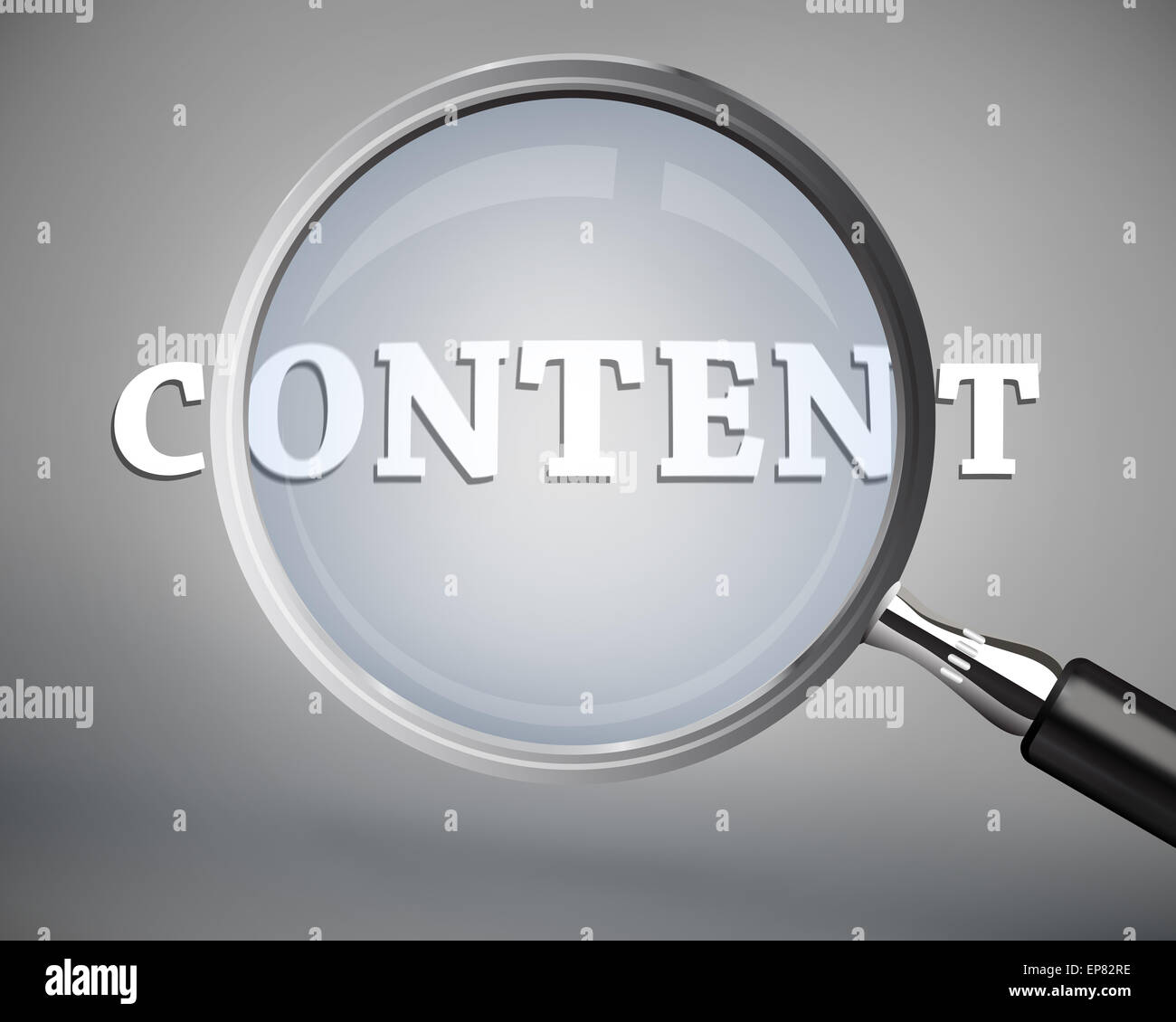 Magnifying glass showing content word in white Stock Photo - Alamy