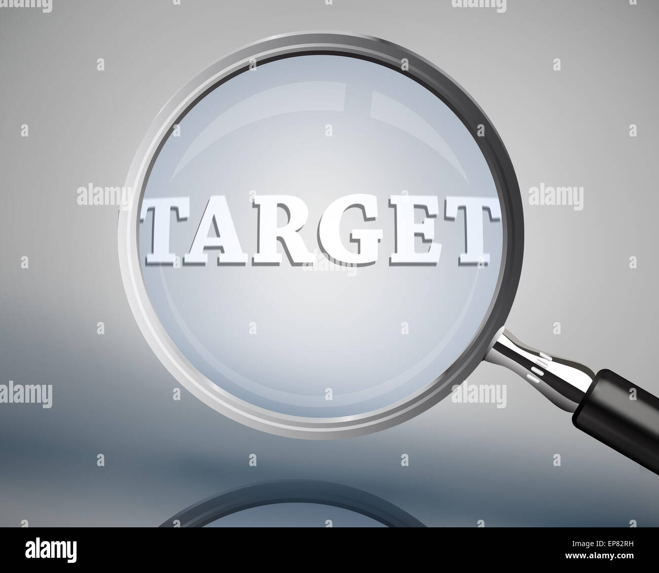 Magnifying glass showing target word in white Stock Photo - Alamy