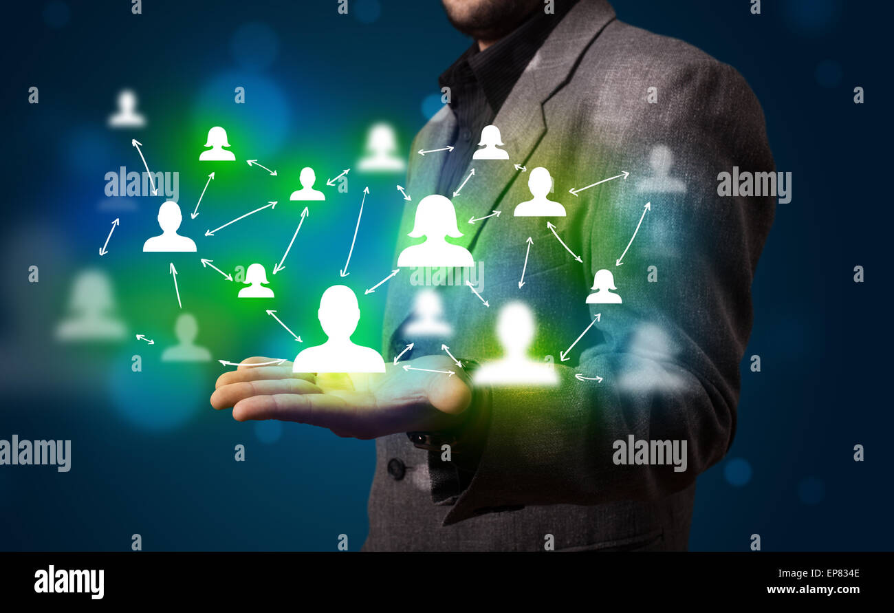 Young businessman presenting modern technology social network map Stock ...