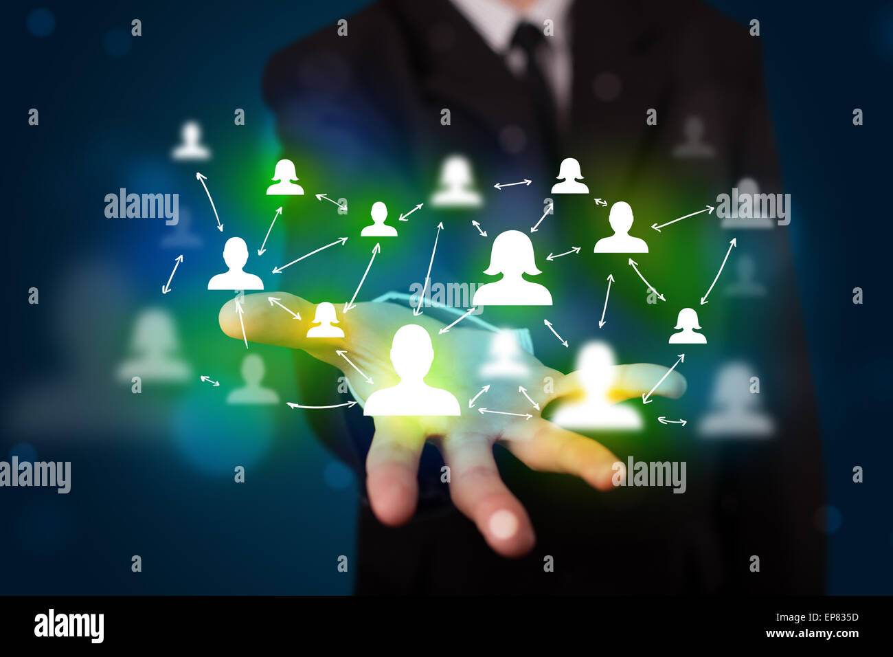 Young businessman presenting modern technology social network map Stock ...