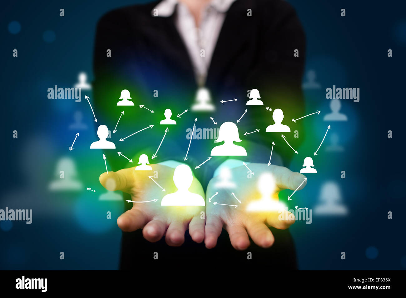 Young woman presenting modern technology social network map Stock Photo ...