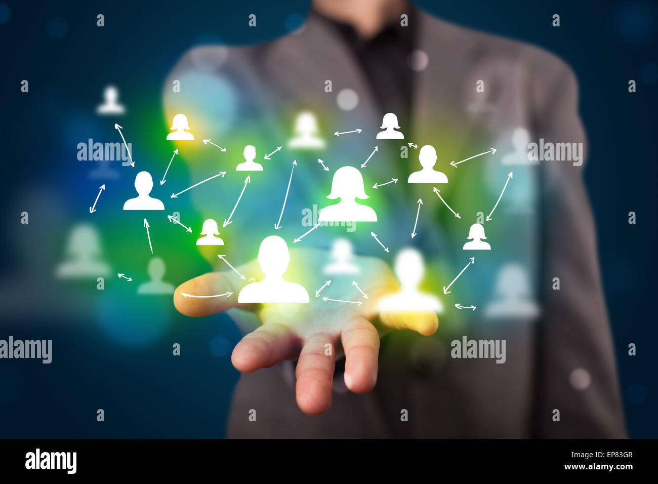 Young businessman presenting modern technology social network map Stock ...