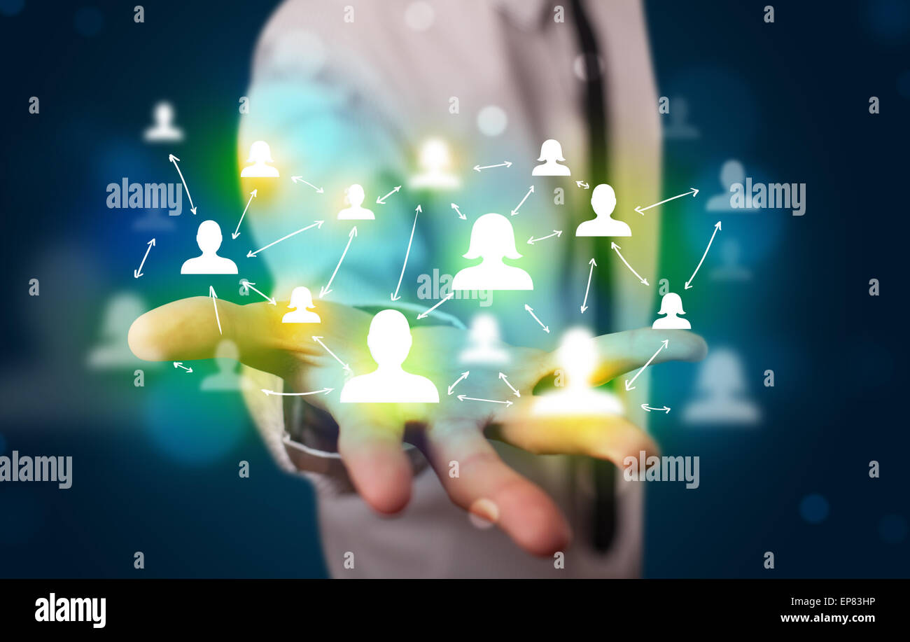 Young businessman presenting modern technology social network map Stock ...