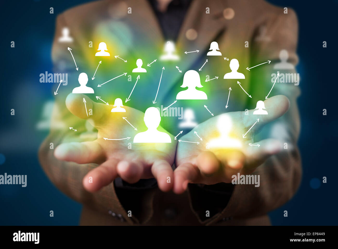 Young businessman presenting modern technology social network map Stock ...