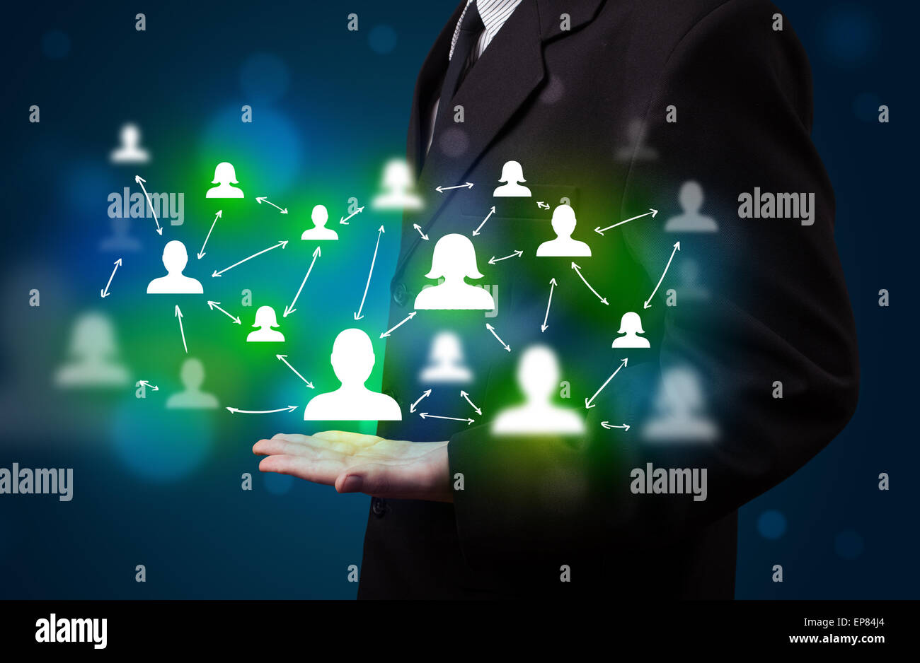 Young businessman presenting modern technology social network map Stock ...