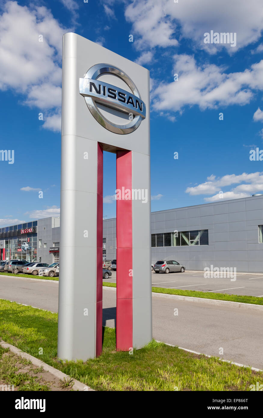 Official dealership sign of Nissan. Nissan is a Japanese multinational ...