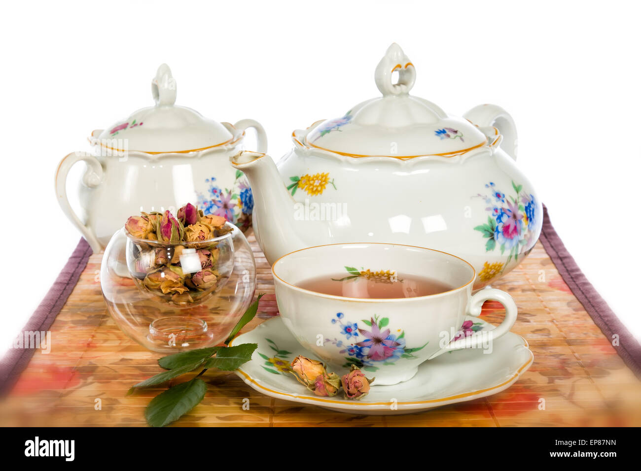 Rose fragrant tea isolated on white background Stock Photo - Alamy