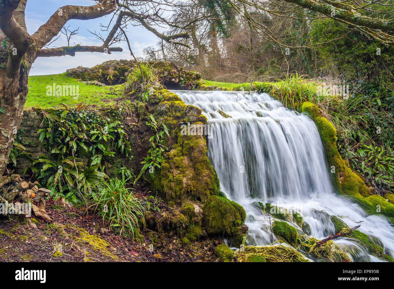 Small waterfall at the village of Little Bredy Dorset England UK Europe ...