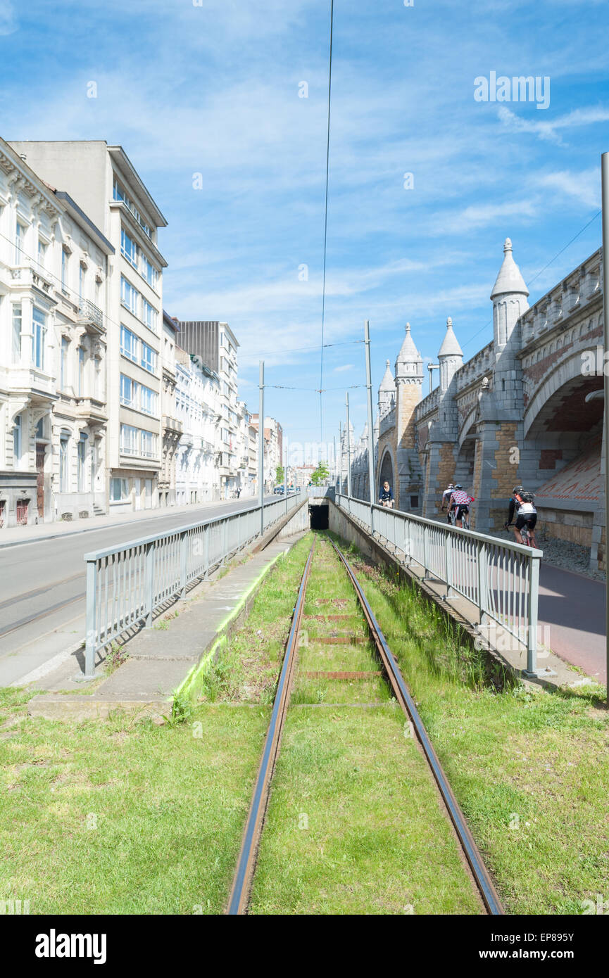 Belgium, Antwerp, entrance to the underground metro - Mercatorstraat ...