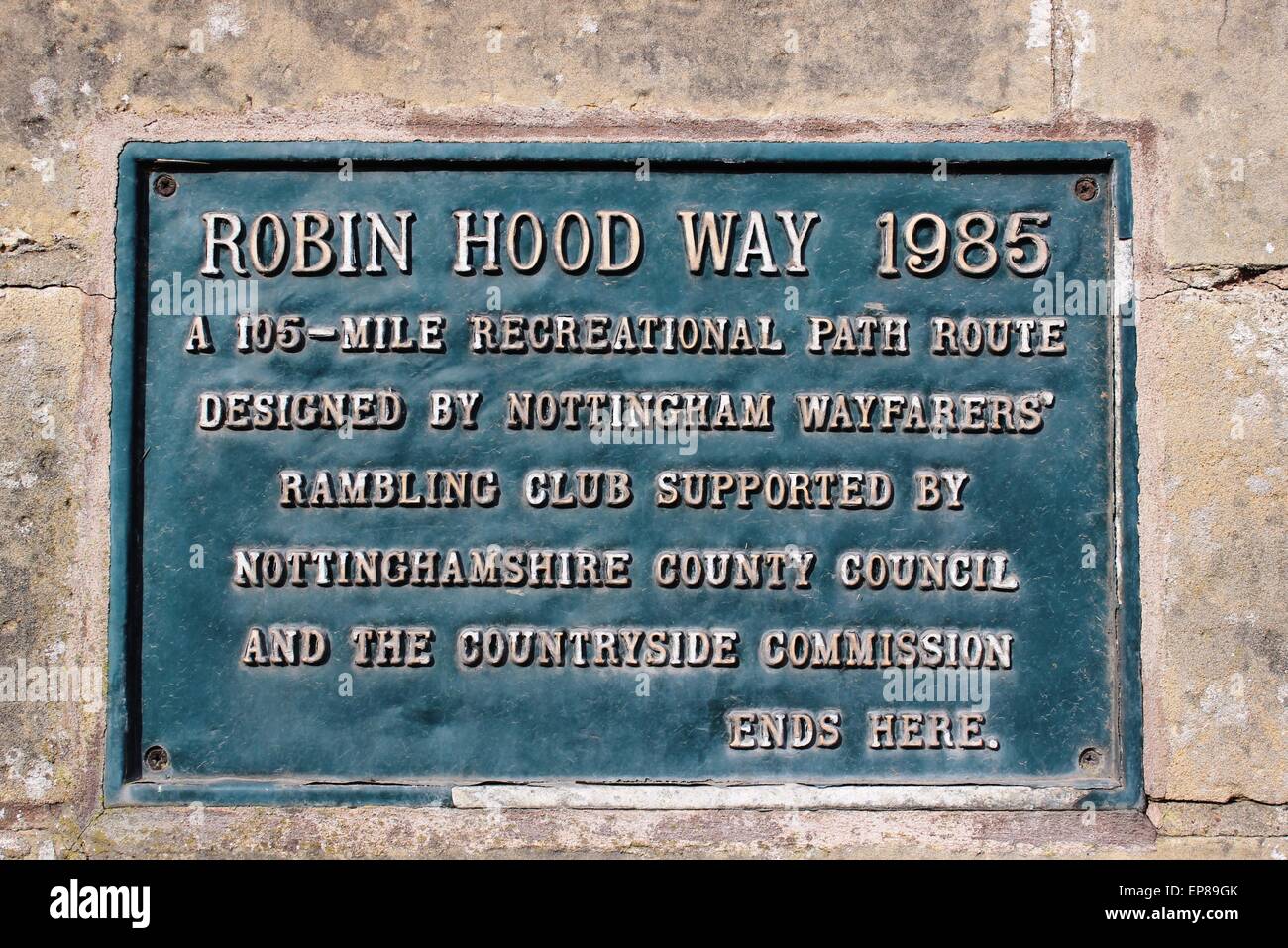 Wall plaque for the Robin Hood Way 105 mile long recreational path that ...