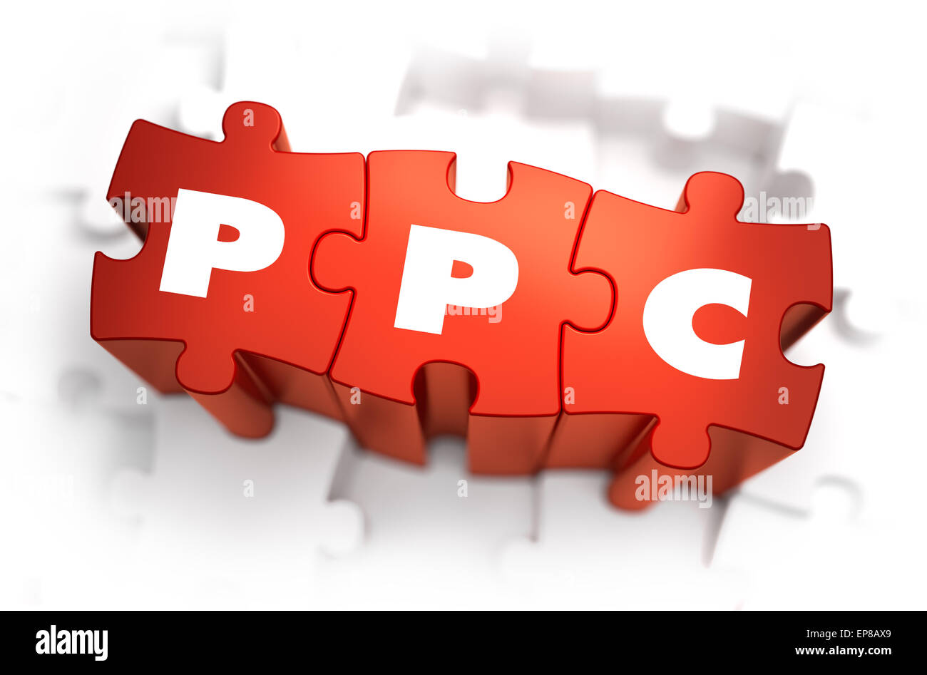 PPC - Pay Per Click - White Word on Red Puzzles on White Background. 3D ...