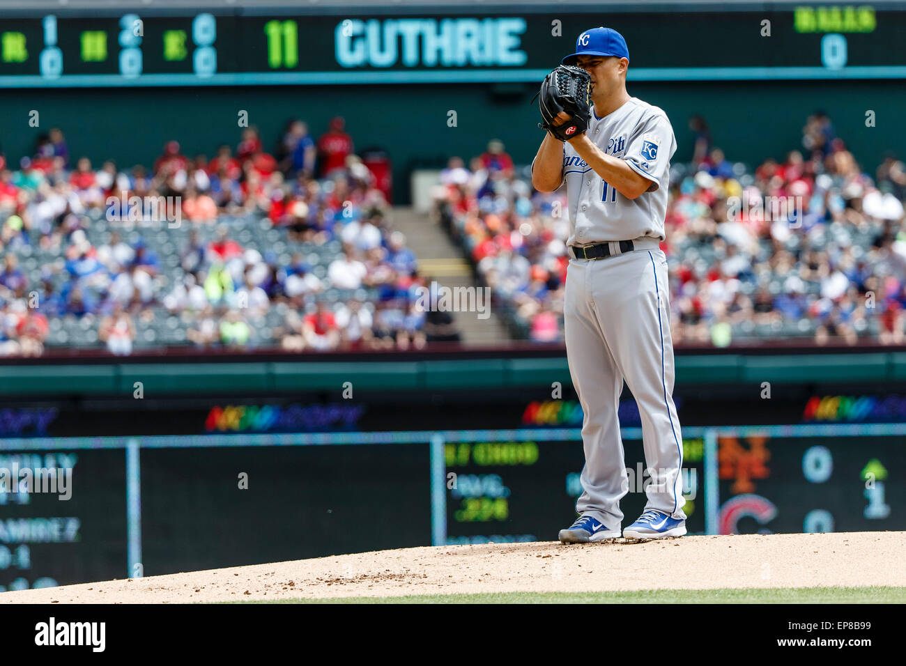 Arlington, TX, USA. 14th May, 2015. Kansas City Royals starting pitcher ...