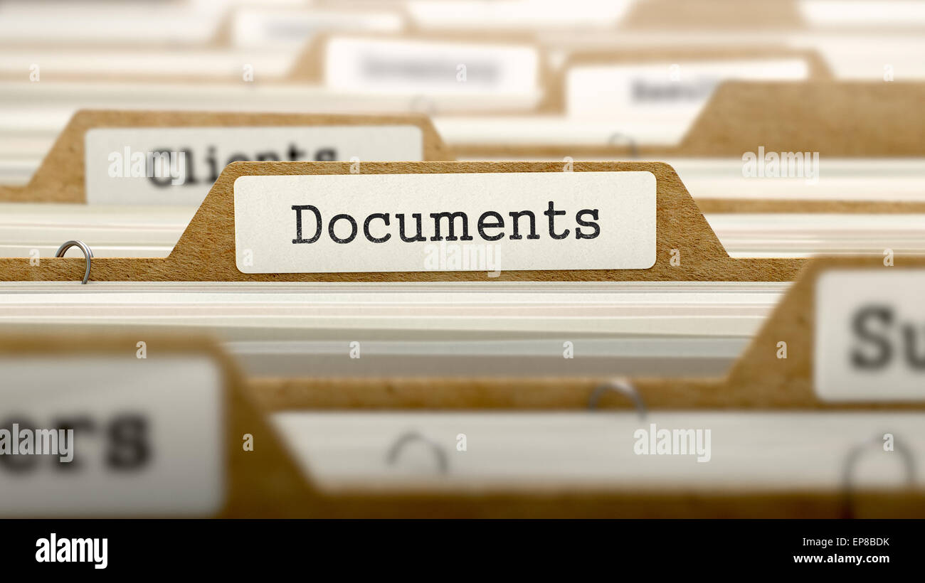 Documents Concept. Word on Folder Register of Card Index. Selective ...