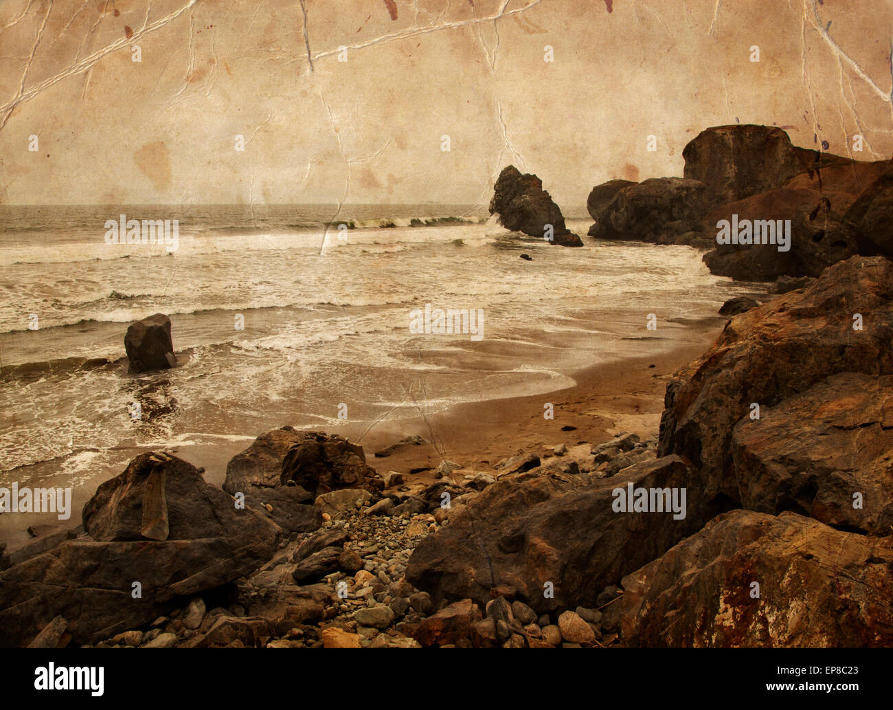 Beautiful water of the ocean, big rocks and mountain background, summer ...