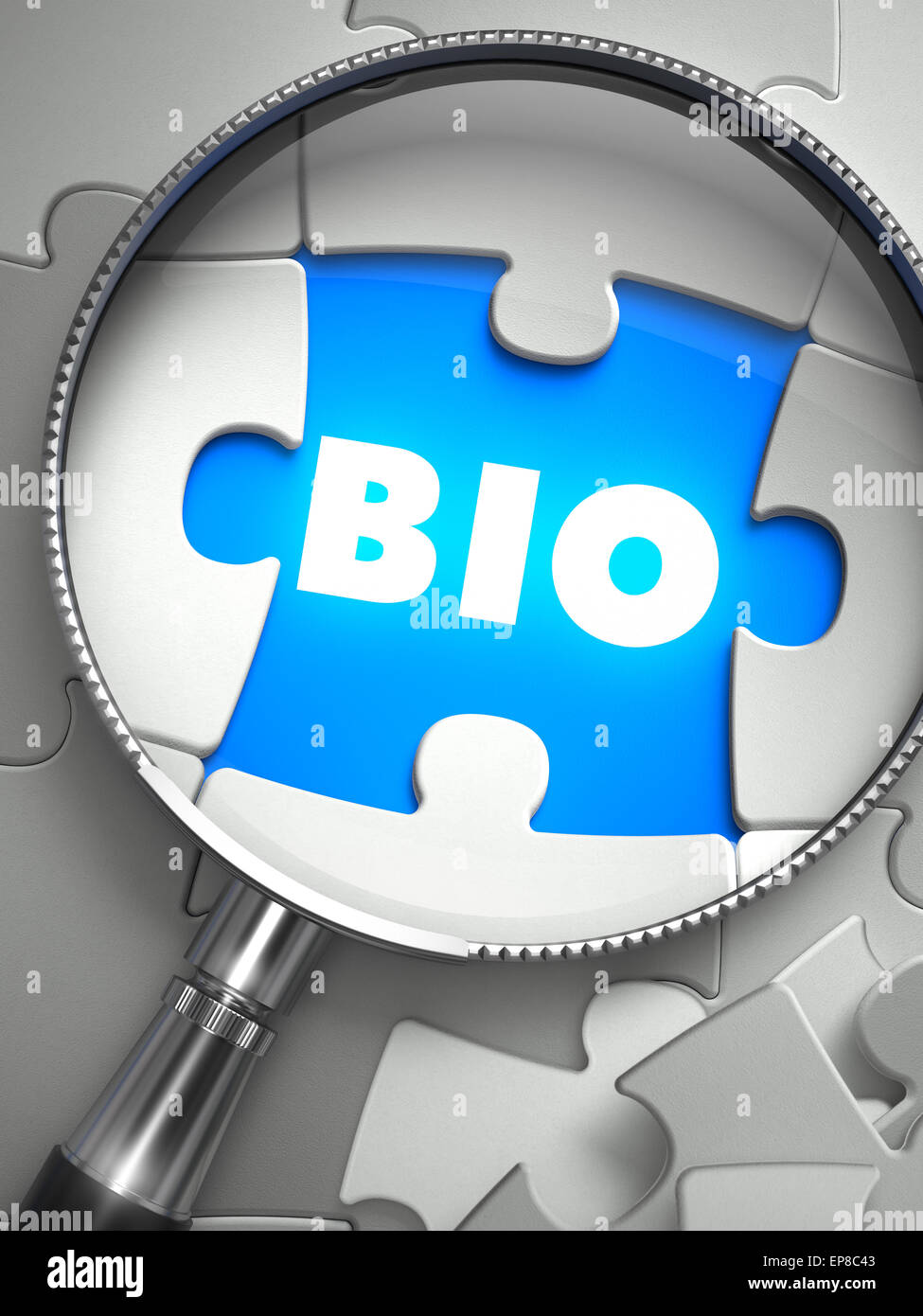 BIO - Puzzle with Missing Piece through Loupe. 3d Illustration with ...