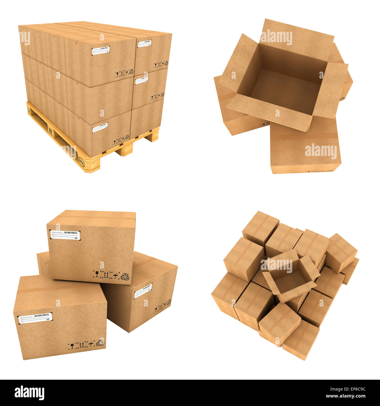 Open and Close of Cardboard Boxes Isolated on White Background. Set ...