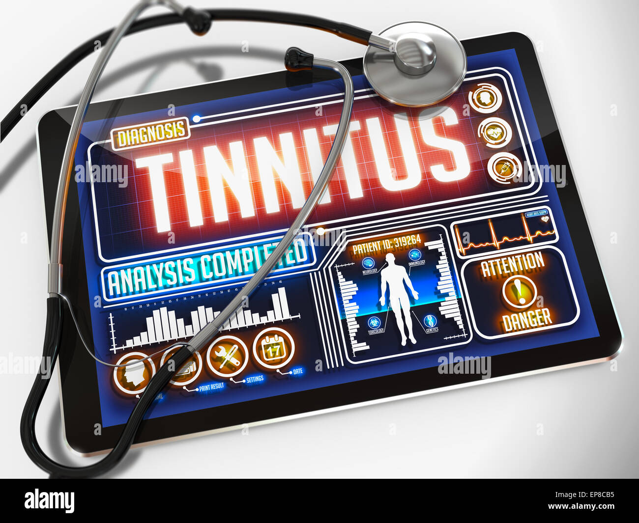 Tinnitus - Diagnosis on the Display of Medical Tablet and a Black ...