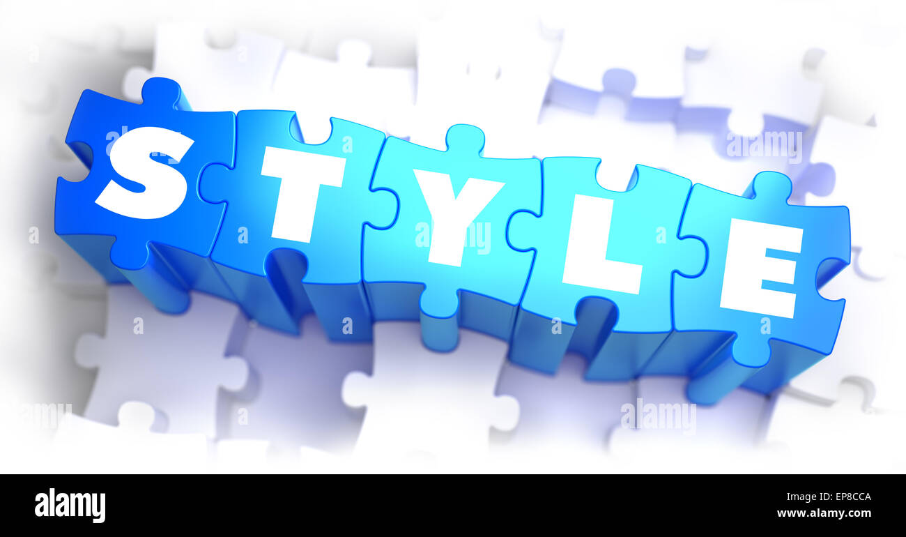 Style - White Word on Blue Puzzles on White Background. 3D Render Stock ...
