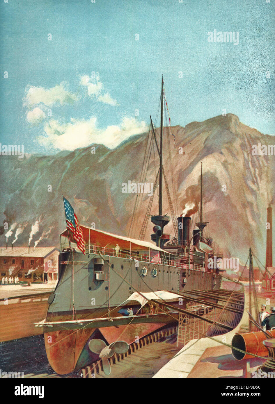 The USS Olympia in dry dock in Hong Kong after the Spanish American War ...