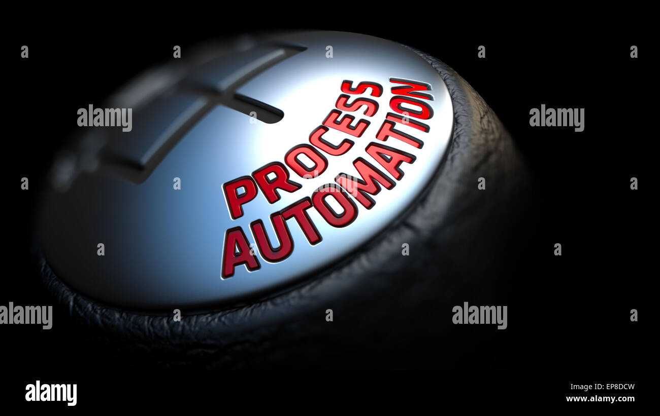 Gear Stick with Red Text Process Automation on Black Background ...