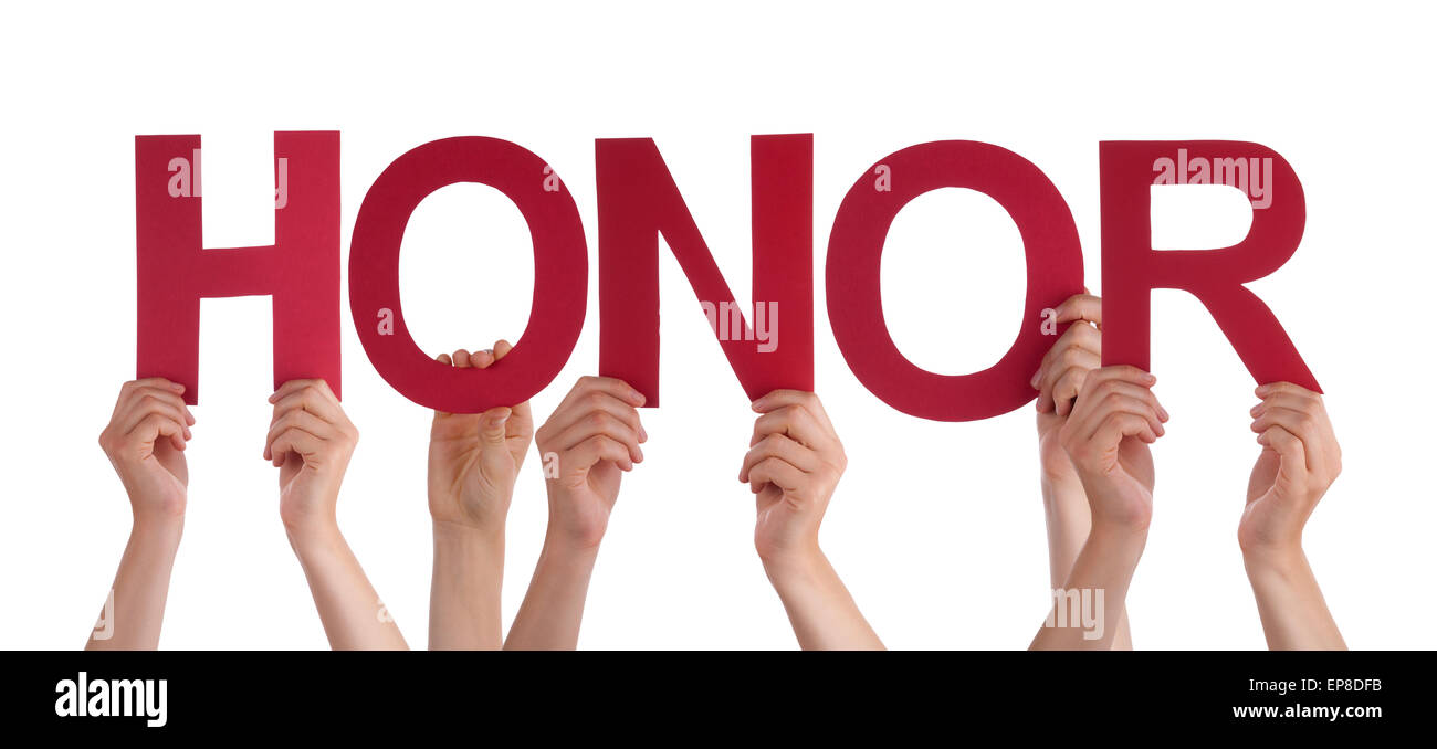 Many People Hands Holding Red Straight Word Honor Stock Photo - Alamy