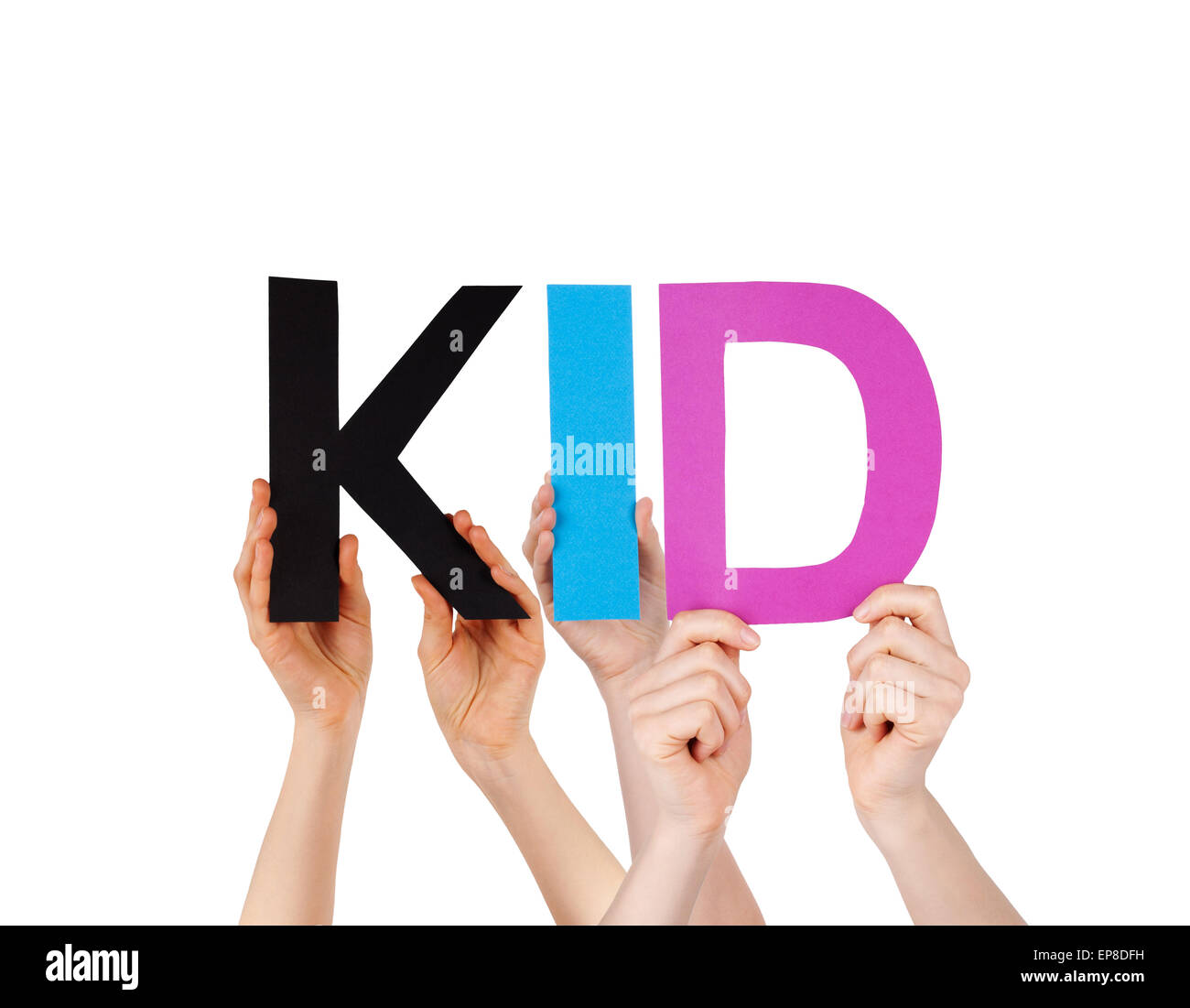 People Hands Holding Colorful Straight Word Kid Stock Photo - Alamy