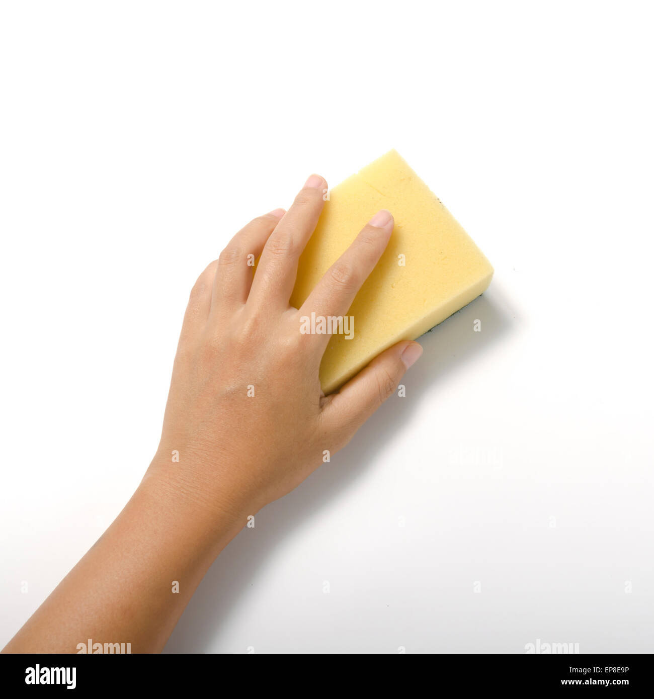 woman hand with cleaning sponge on a white background Stock Photo - Alamy