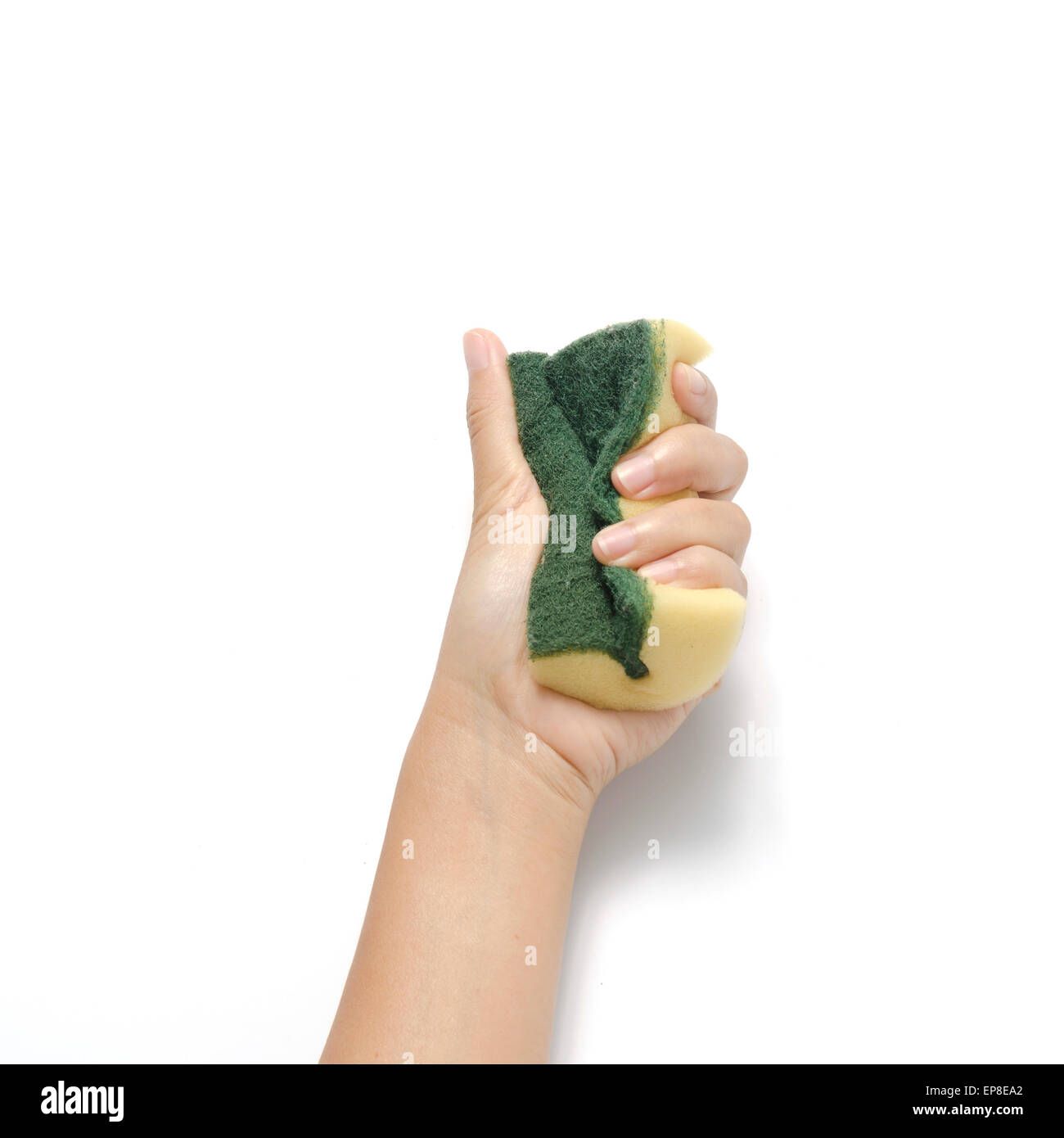 woman hand with cleaning sponge on a white background Stock Photo - Alamy