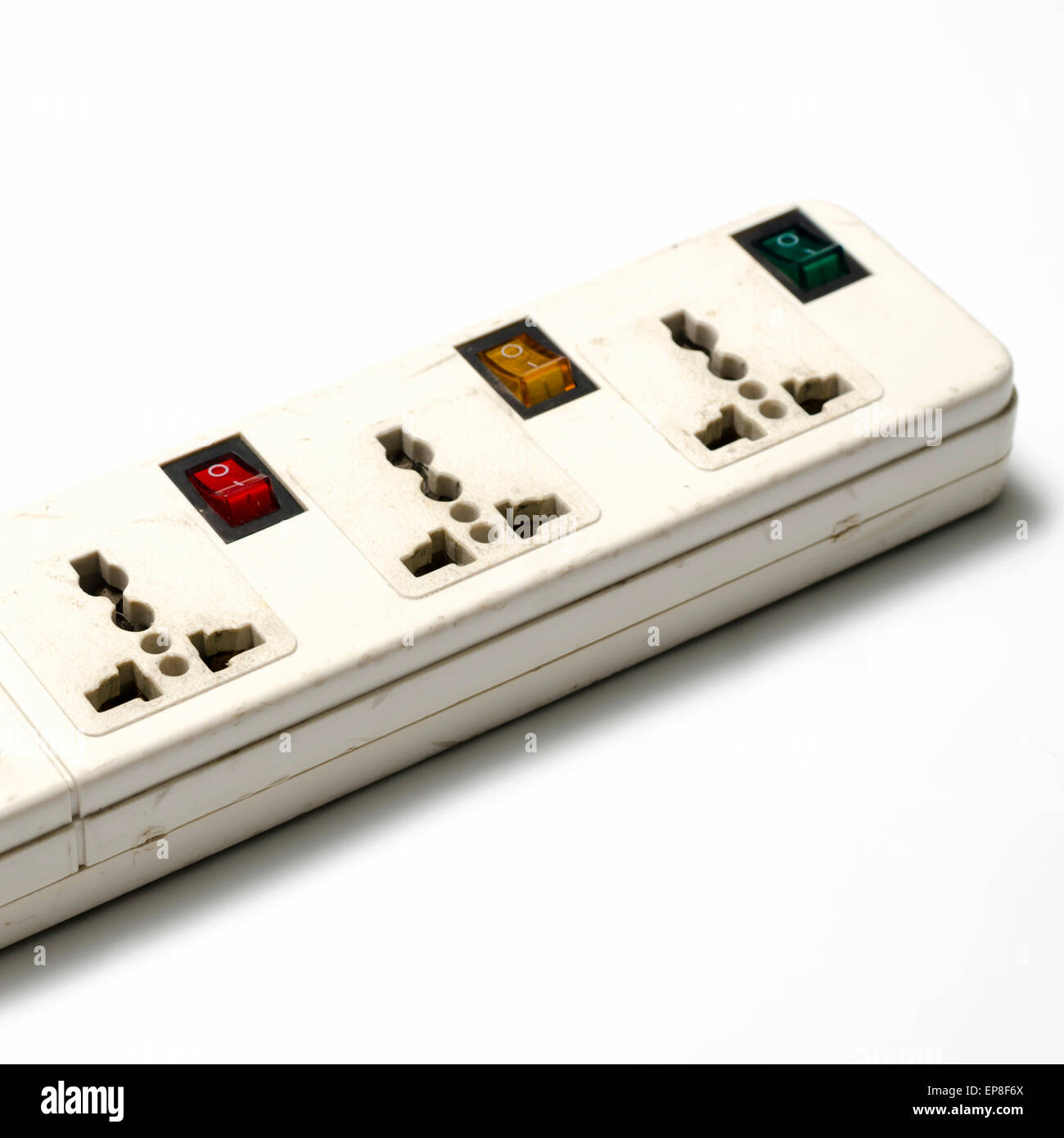 electric multiple socket outlet on a white background Stock Photo - Alamy