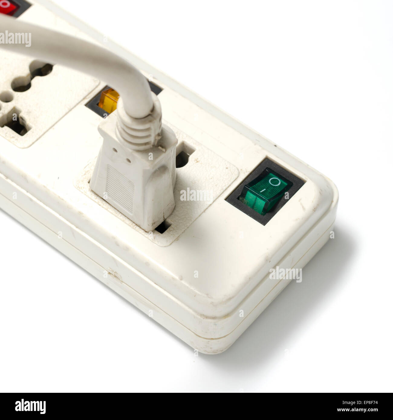electric multiple socket outlet on a white background Stock Photo - Alamy