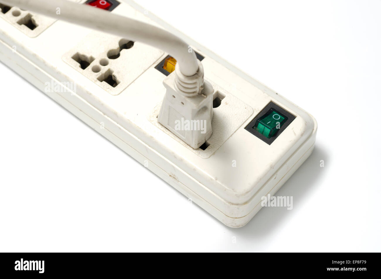 electric multiple socket outlet on a white background Stock Photo - Alamy