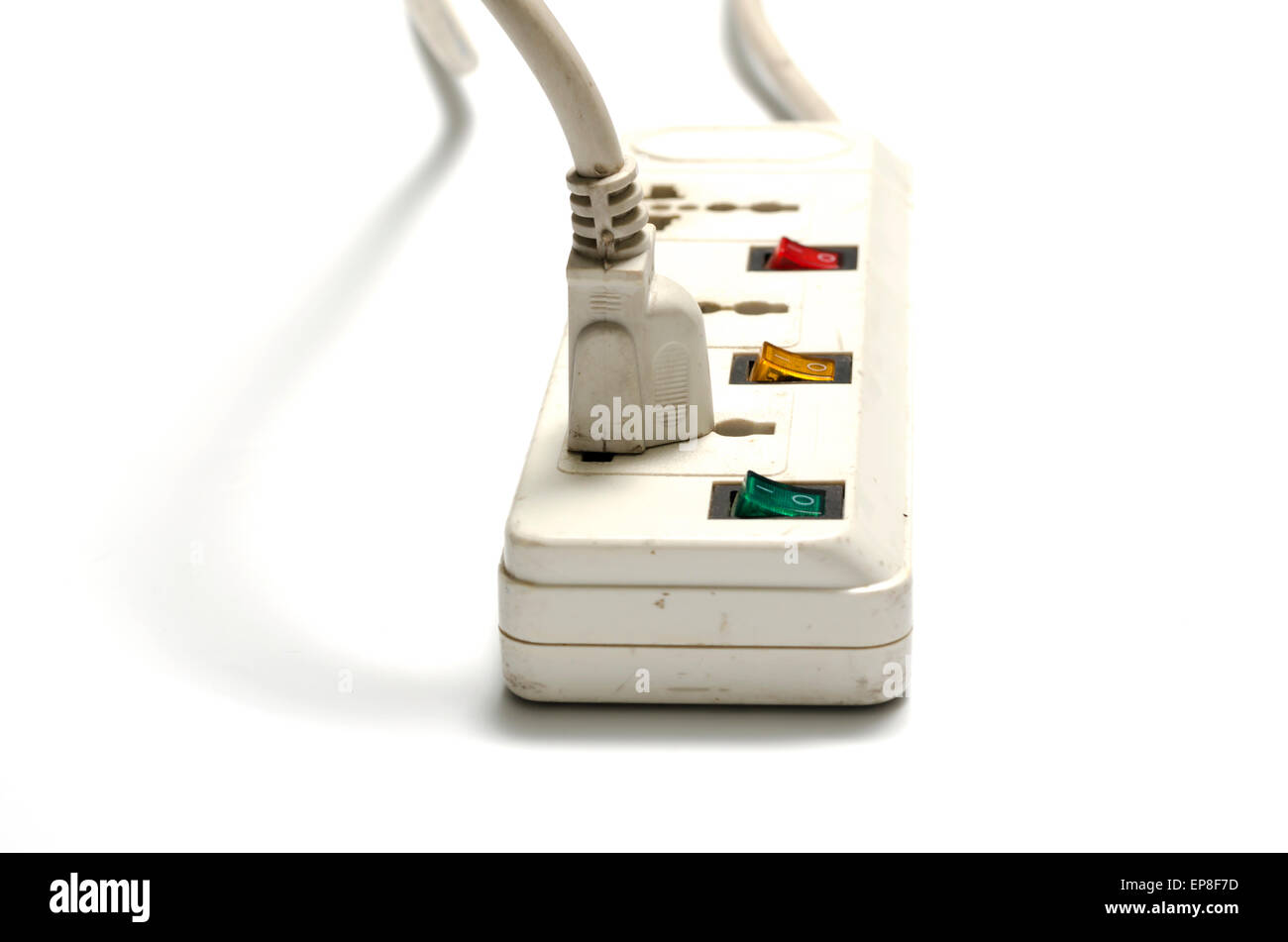 electric multiple socket outlet on a white background Stock Photo - Alamy
