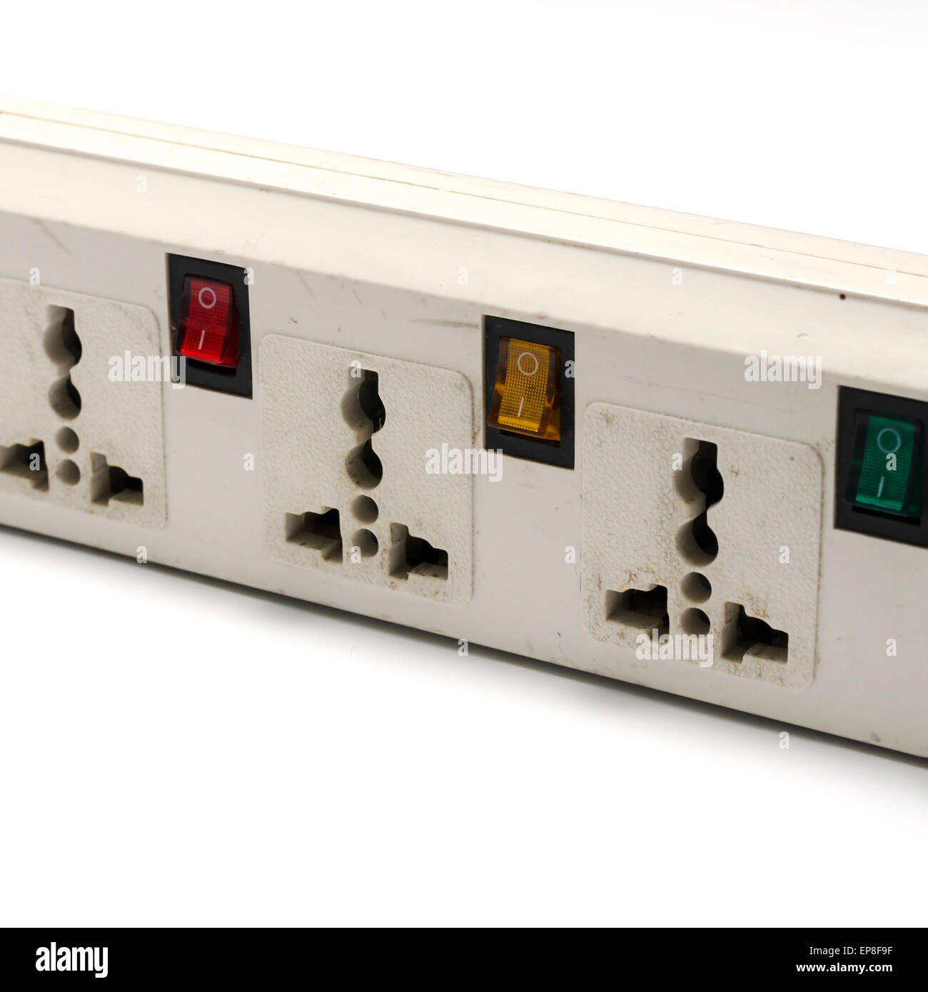 electric multiple socket outlet on a white background Stock Photo - Alamy