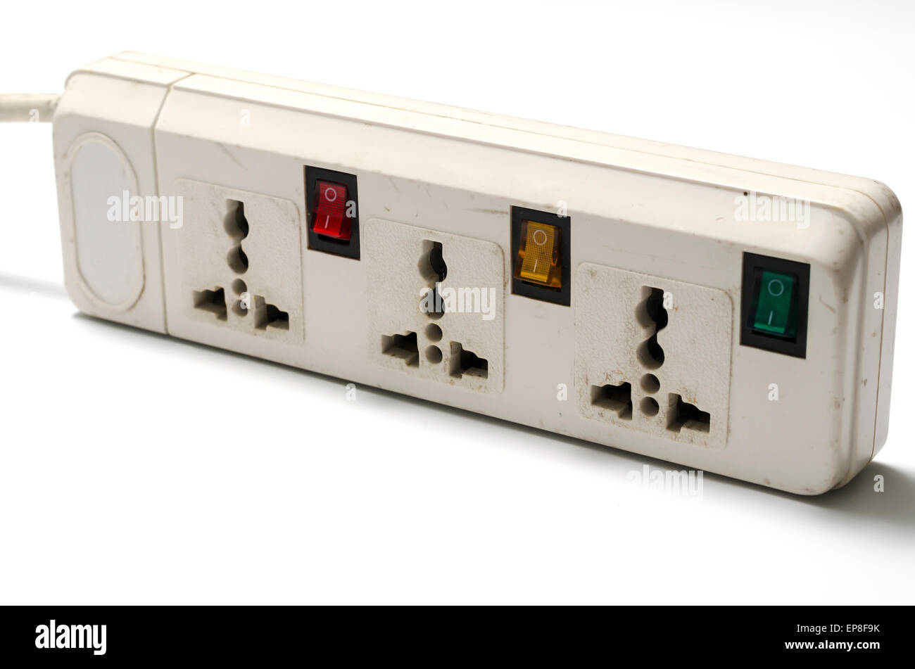electric multiple socket outlet on a white background Stock Photo - Alamy