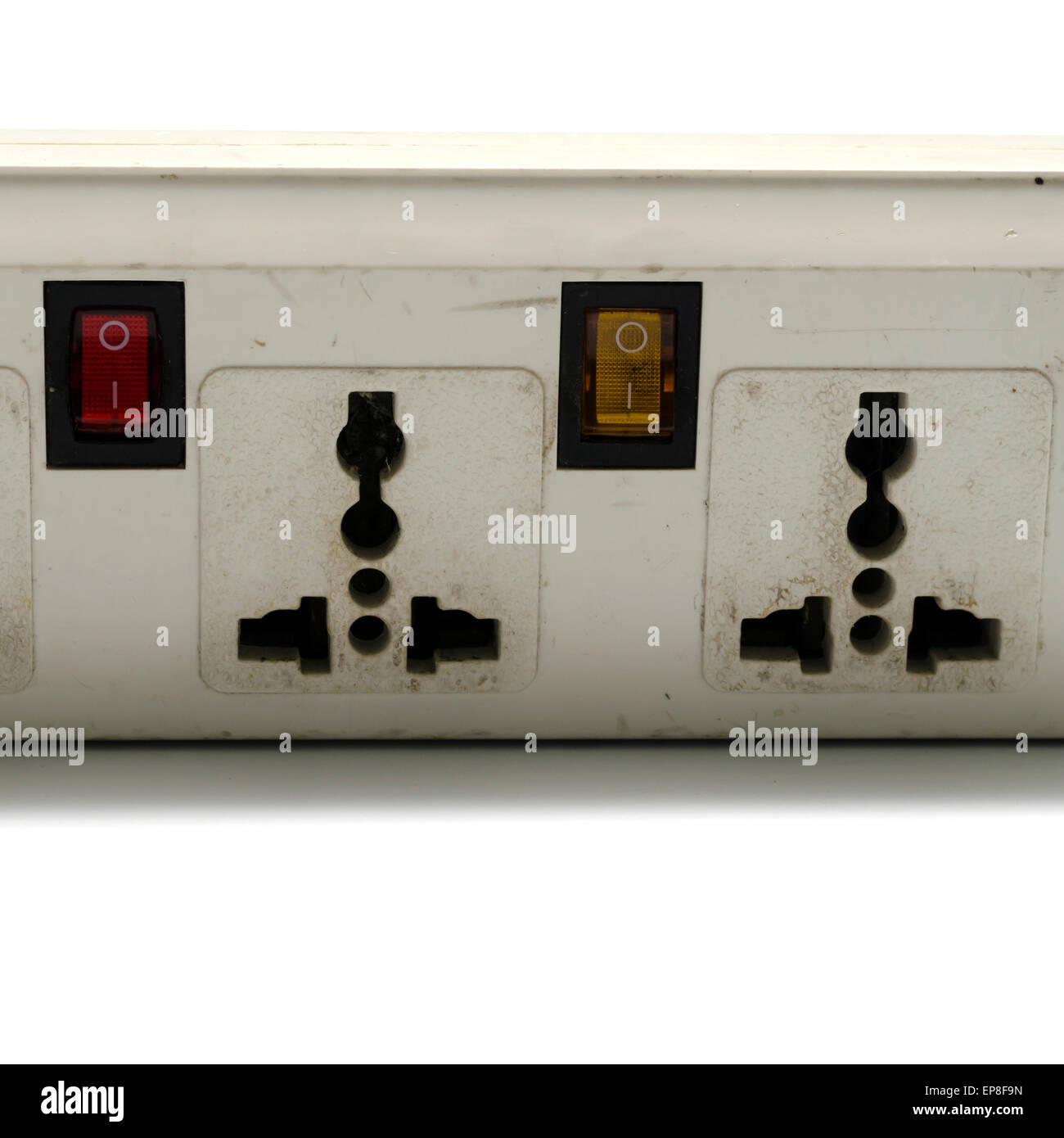 electric multiple socket outlet on a white background Stock Photo - Alamy
