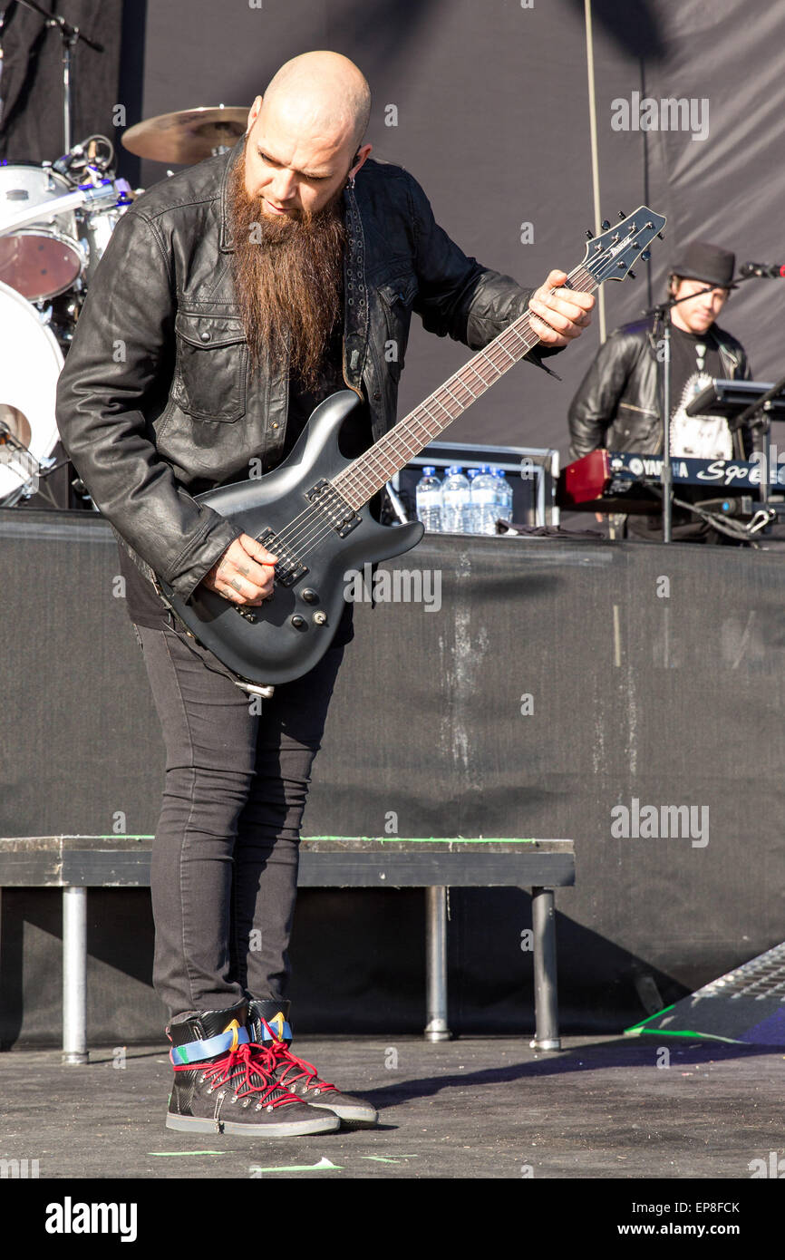 May 9, 2015 - Somerset, Wisconsin, U.S - Guitarist BARRY STOCK of Three ...