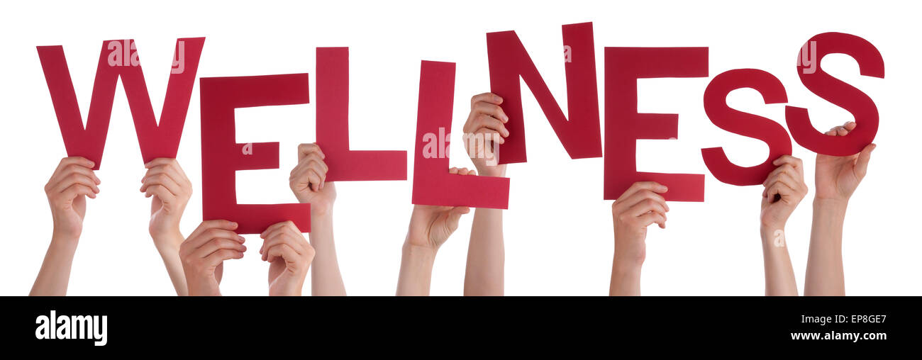 Many People Hands Holding Red Word Wellness Stock Photo - Alamy