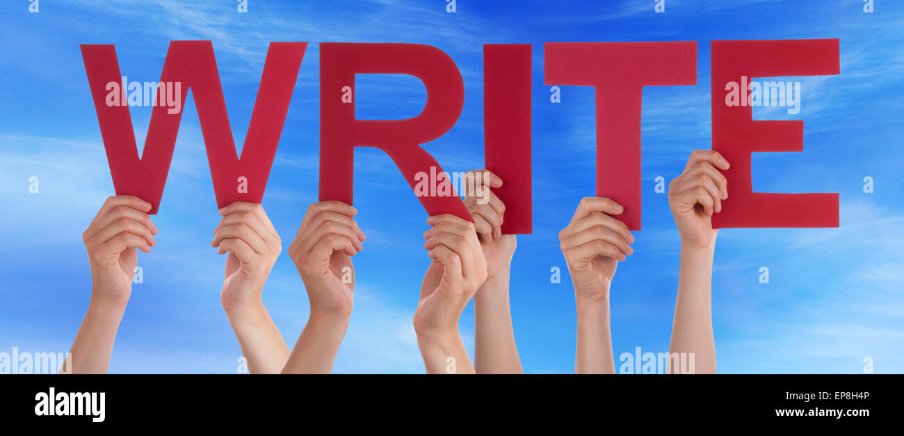 Hands Holding Red Straight Word Write Blue Sky Stock Photo - Alamy