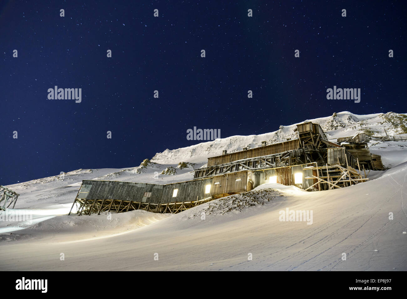 Disused Coal Mine Gruve 2, also Santa Claus Mine, in the polar night ...
