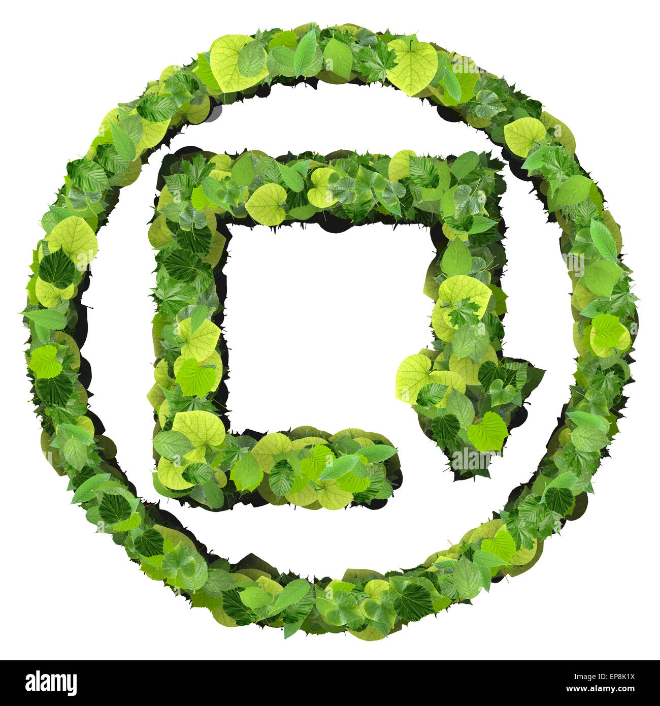 Media control play once, repeat icon made from green leaves isolated on ...
